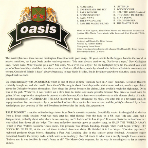 Oasis - The Masterplan (CD) – Lima Music Store